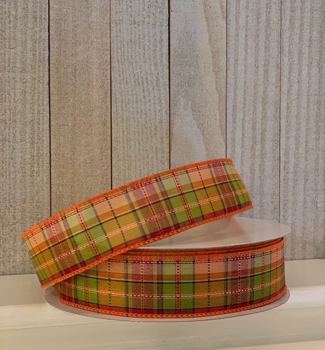 Plaid Fall Wire Ribbon, Fall Square Wire Ribbon, Lime Rust Orange ...