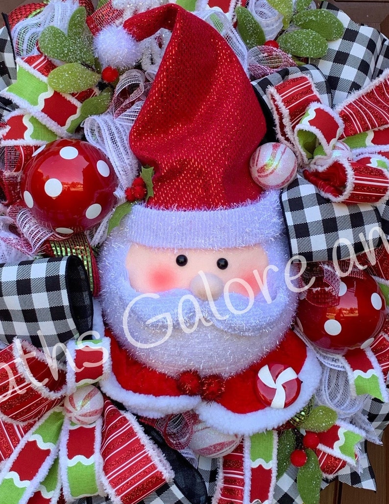 Buffalo Plaid Elf Wreath Elf Wreath Red And Lime Green Santa Etsy