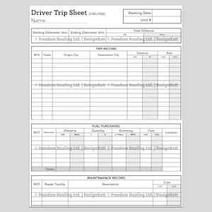 Truck Driver Trip Sheet, Cross Border Metric and Imperial Distance and ...