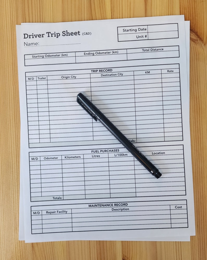 Truck Driver Trip Sheet, Canadian Trucker Trip Sheet, Metric Driver ...