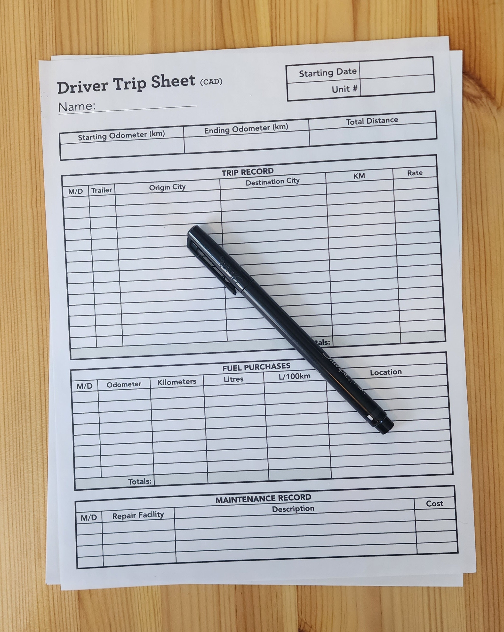 Truck Driver Trip Sheet, Canadian Trucker Trip Sheet, Metric Driver ...
