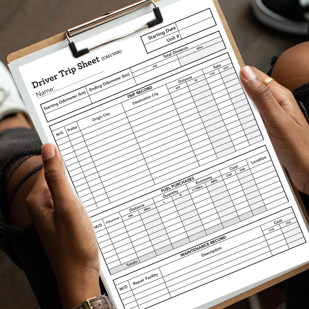 Truck Driver Trip Sheet, Cross Border Metric and Imperial Distance and ...