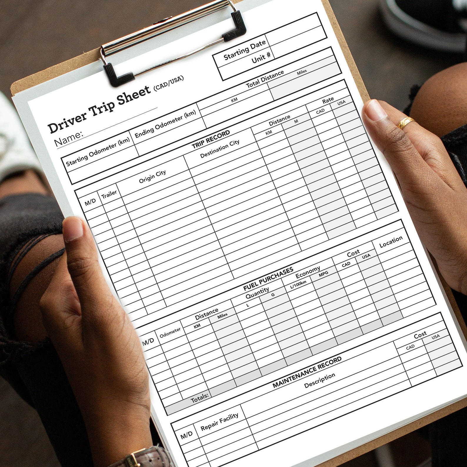Truck Driver Trip Sheet, Cross Border Metric and Imperial Distance and ...