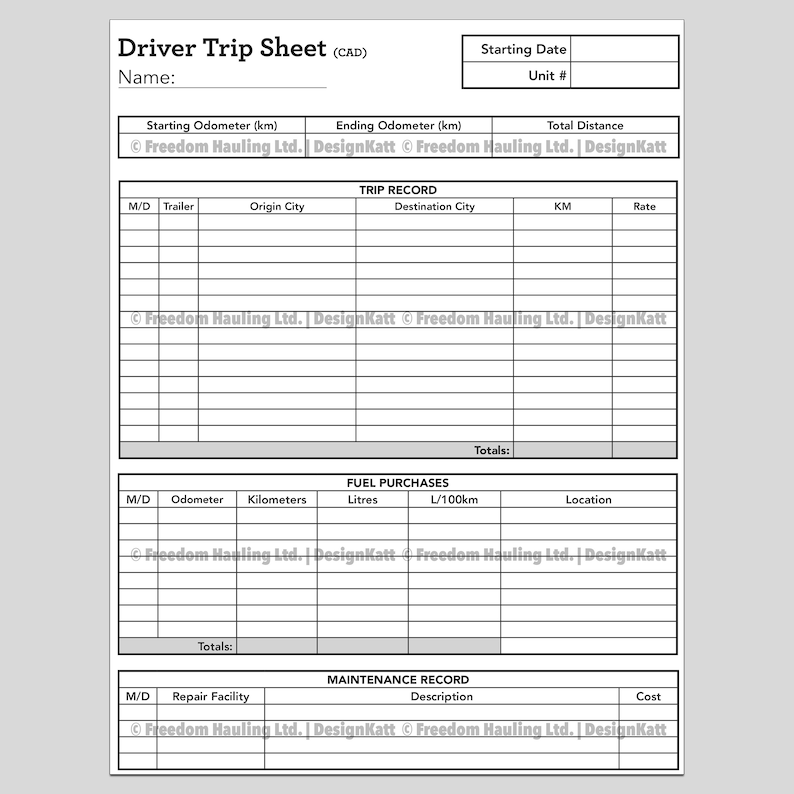 Truck Driver Trip Sheets Bundle, Transportation and Travel Trackers ...