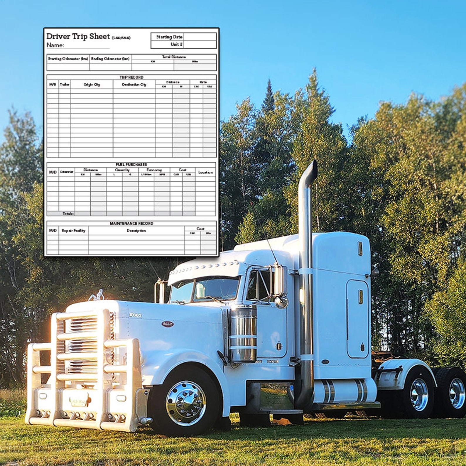 Truck Driver Trip Sheet, Cross Border Metric and Imperial Distance and ...