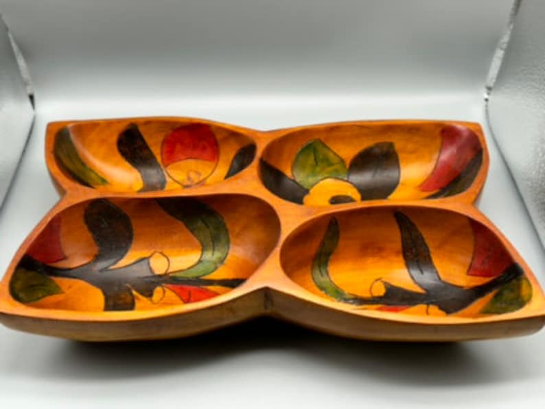 Vintage Divided Wooden Nut Tray - RARE - Etsy