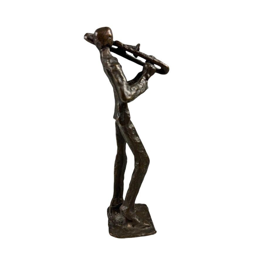 Vintage Brutalist Bronze Trombone Player Sculpture Abstract Jazz ...