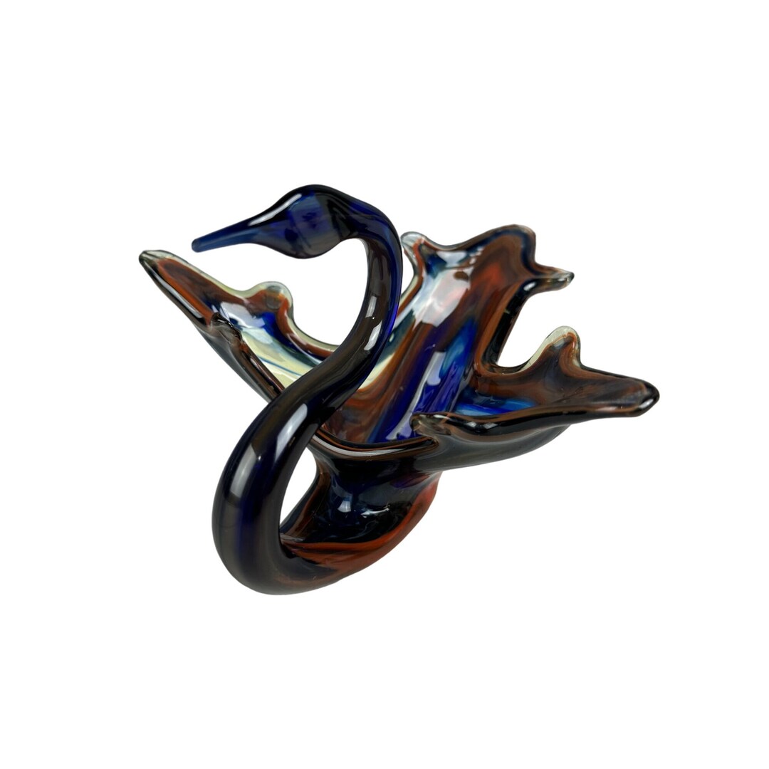 Vintage Blue Orange Swirl Art Glass Swan Bowl Dish Figure - Etsy