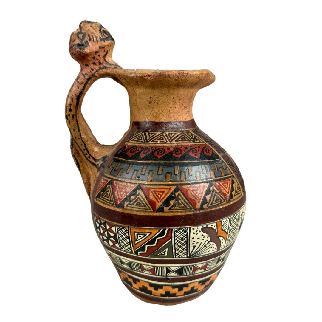 Handcrafted Peruvian Clay Pitcher – Figural Cheetah Handle & Alpaca ...