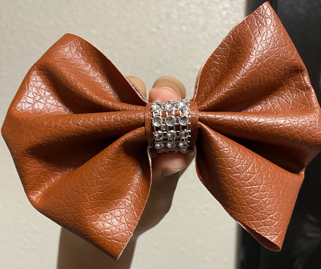 Faux Leather Hair Bow (brown Pebbled W/silver Embellished Center) - Etsy