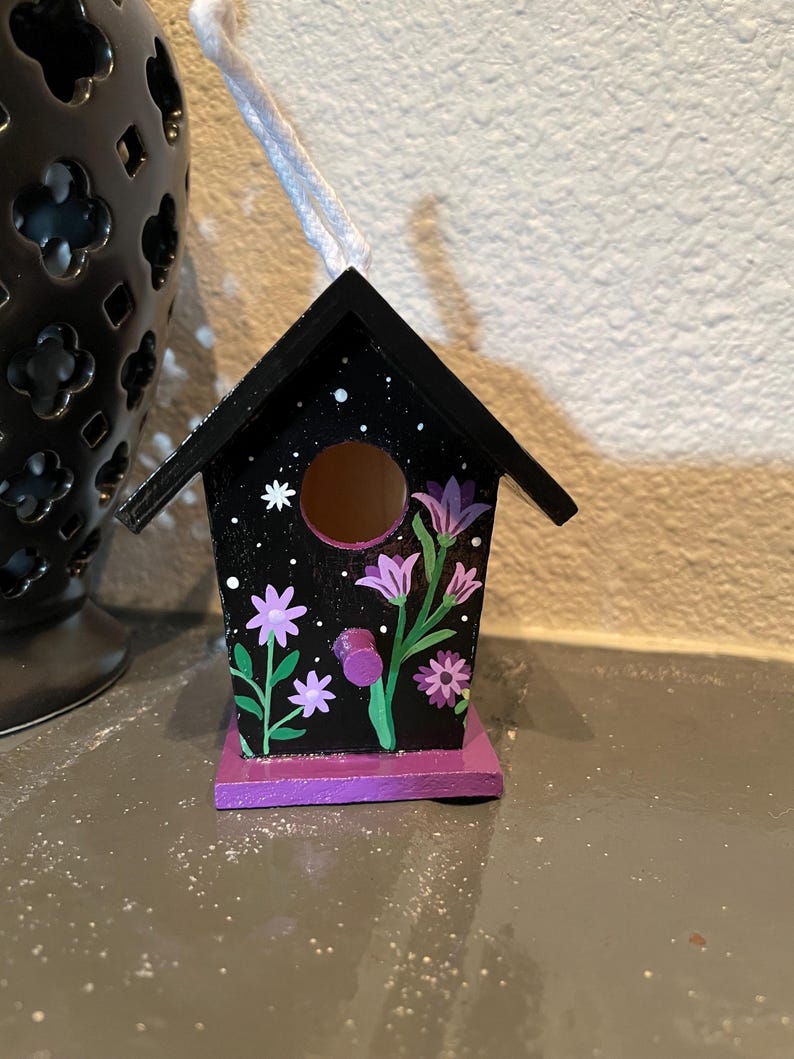 Mini Bird House Dark Floral Hand Painted Gift Decor Ornament Bauble - Etsy