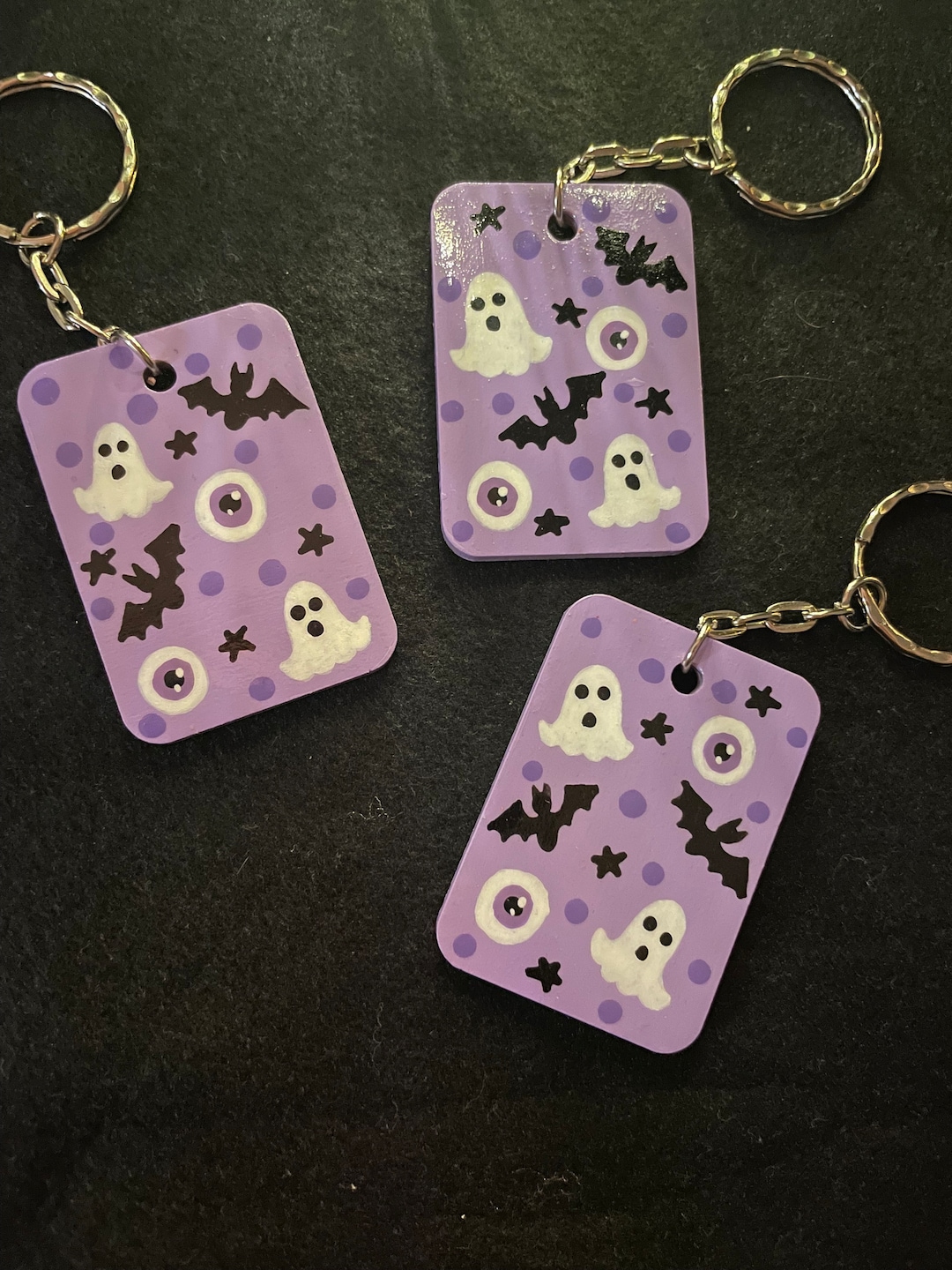 Spooky Cute Ghost and Bat Pastel Goth Keychain - Etsy