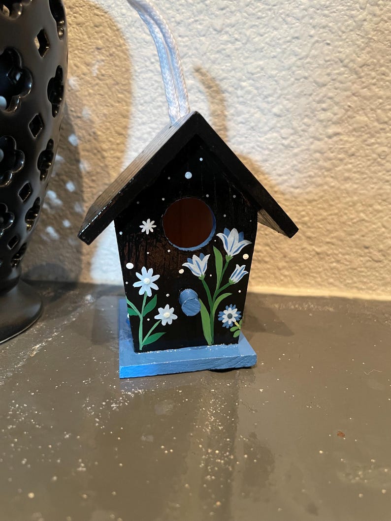 Mini Bird House Dark Floral Hand Painted Gift Decor Ornament Bauble - Etsy