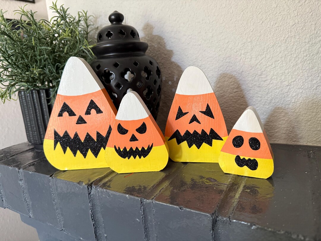 Candy Corn Jack-o-lantern Wood Cutout Decor Halloween - Set of 4 - Etsy