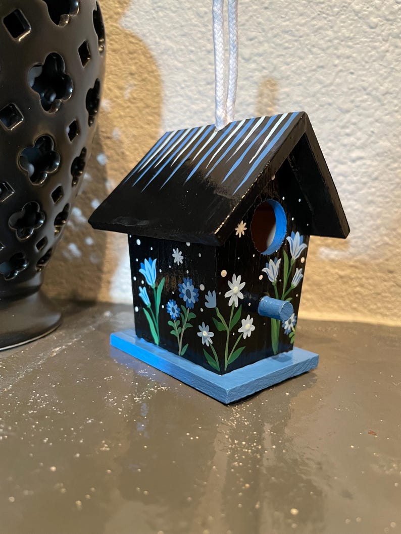 Mini Bird House Dark Floral Hand Painted Gift Decor Ornament Bauble - Etsy