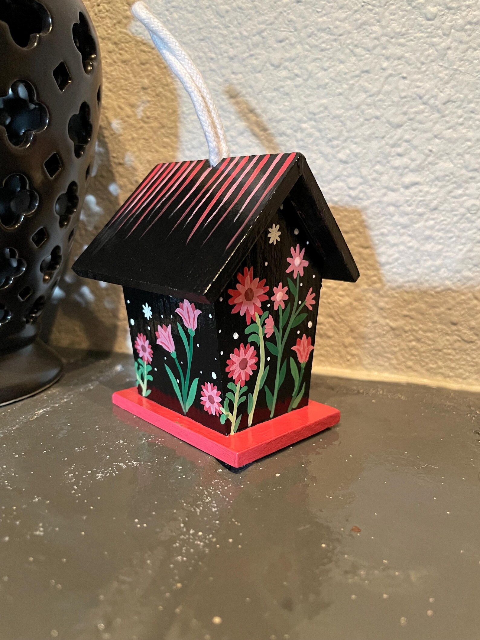 Mini Bird House Dark Floral Hand Painted Gift Decor Ornament Bauble - Etsy
