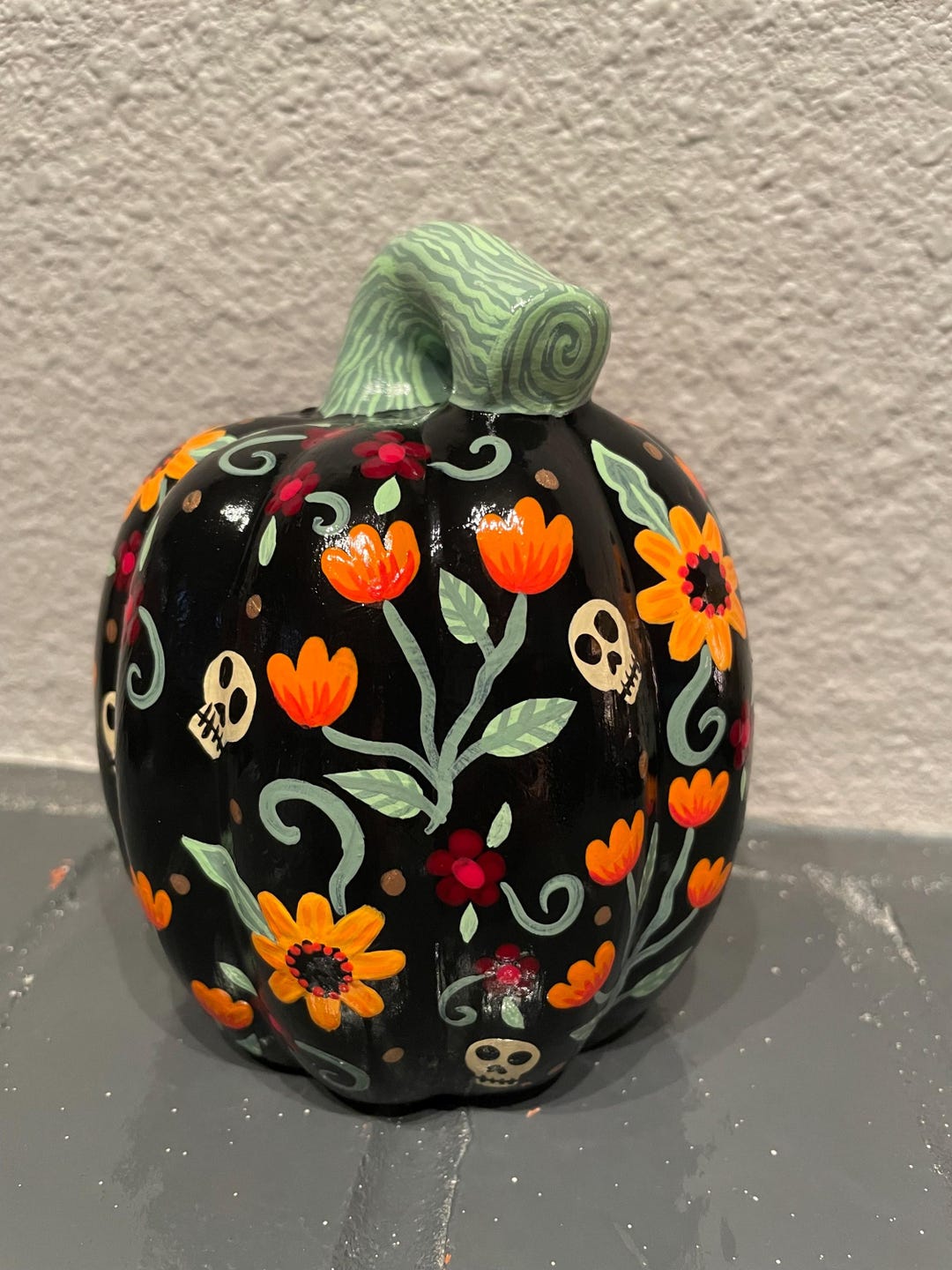 Floral Skull Halloween Ceramic Pumpkin - Etsy