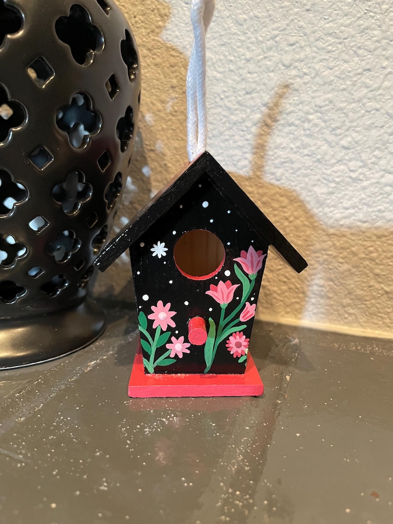 Mini Bird House Dark Floral Hand Painted Gift Decor Ornament Bauble - Etsy