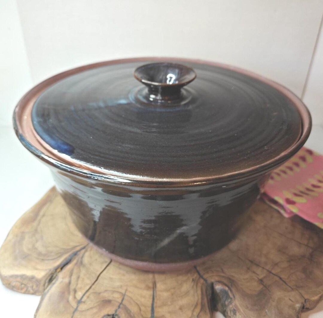 Handmade Lidded Ceramic Bread Baker, Brown and Blue Glaze - Etsy
