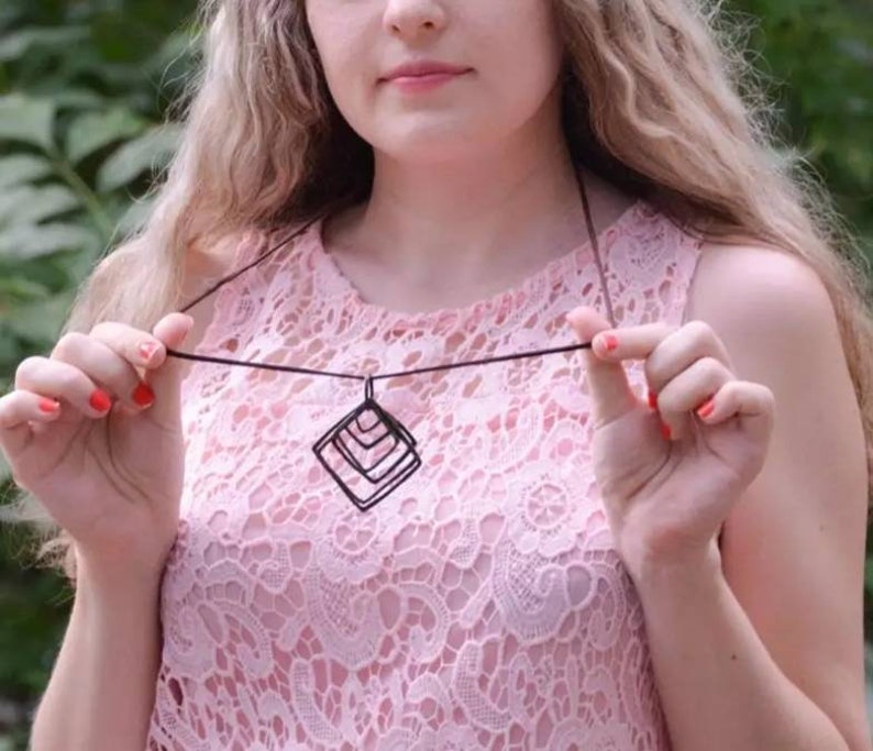 Large Geometric Square Necklace Pendant for Women. Long - Etsy