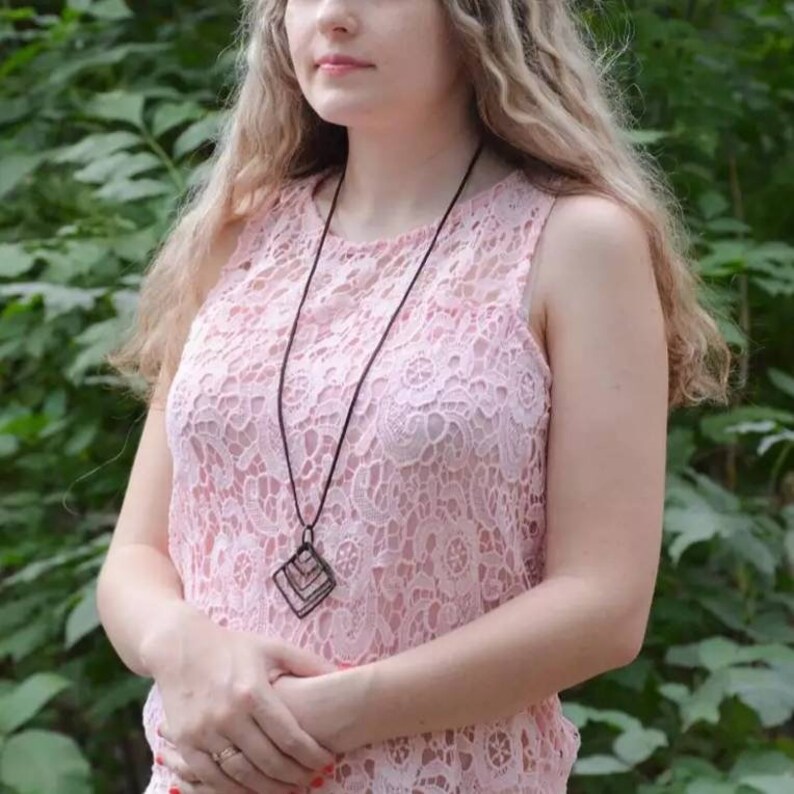 Large Geometric Square Necklace Pendant for Women. Long - Etsy