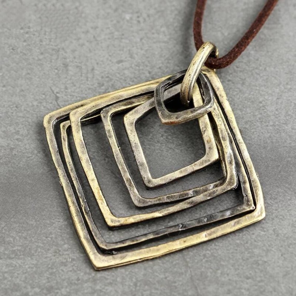 Large Geometric Square Necklace Pendant for Women. Long - Etsy