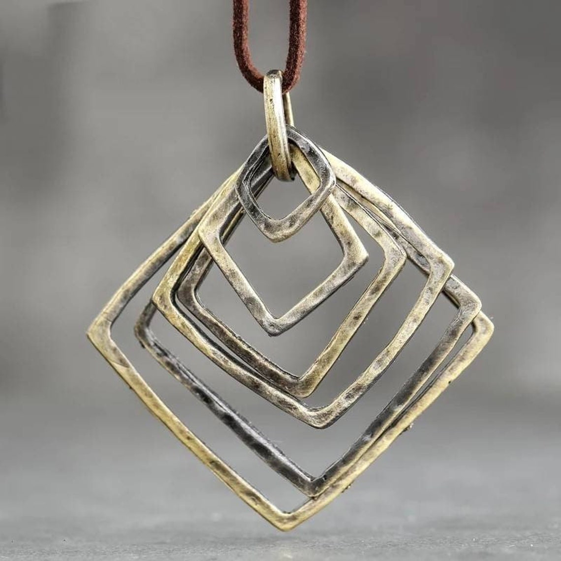 Large Geometric Square Necklace Pendant for Women. Long - Etsy