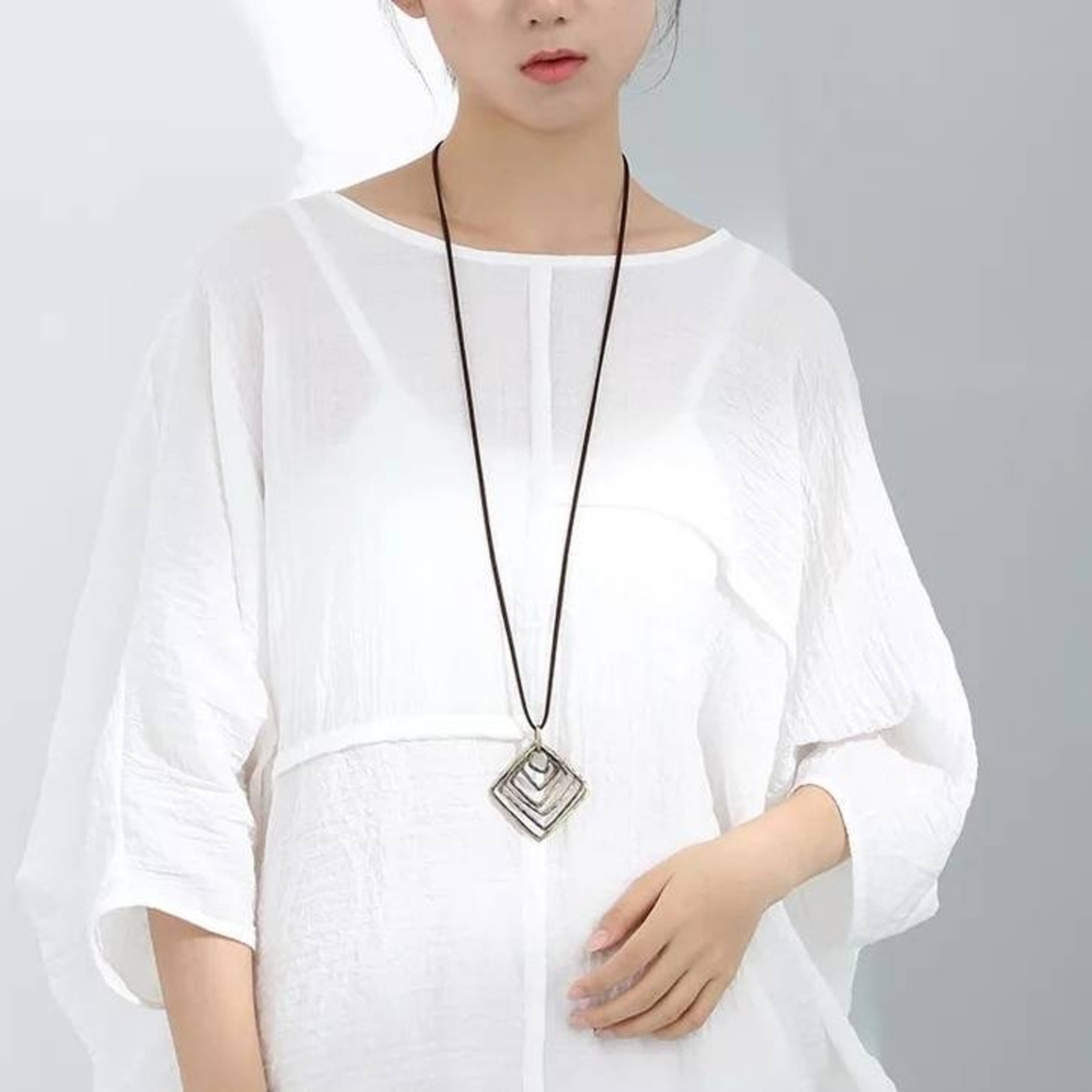 Large Geometric Square Necklace Pendant for Women. Long - Etsy