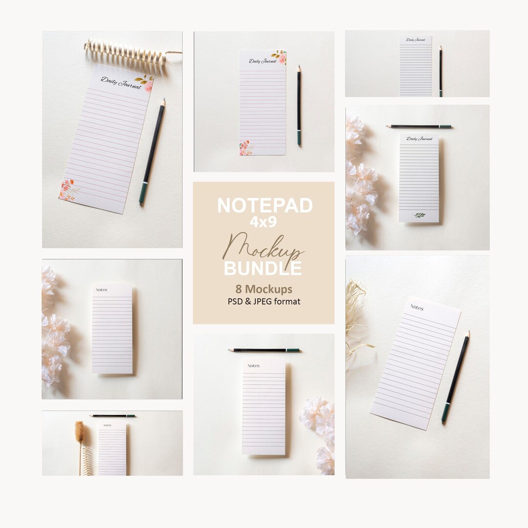 Notepad Mockup Bundle 4x9 Blank Card Mockups Minimal Boho Cream Ivory ...