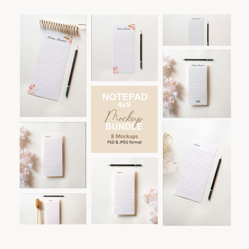 Notepad Mockup Bundle 4x9 Blank Card Mockups Minimal Boho Cream Ivory ...