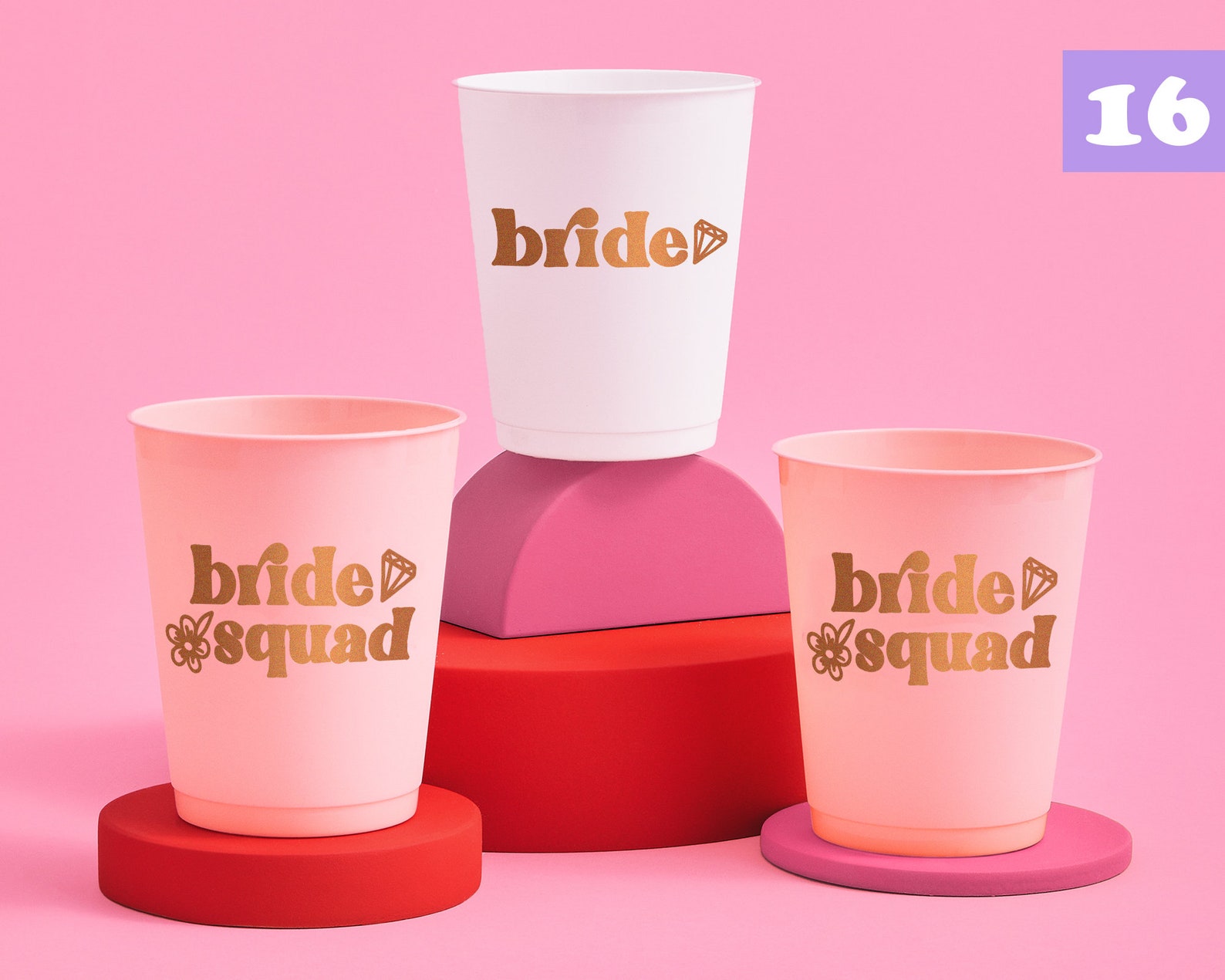 Bachelorette Party Bride Squad Cups Pink White Gold 16 | Etsy