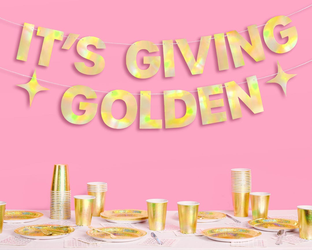 Xo, Fetti It's Giving Golden Banner - Gold Foil | 6 Ft. | Birthday Sign ...