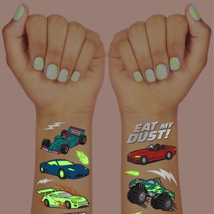 Xo, Fetti Cars Glow in Dark Temporary Tattoos for Kids - 42 Pcs ...