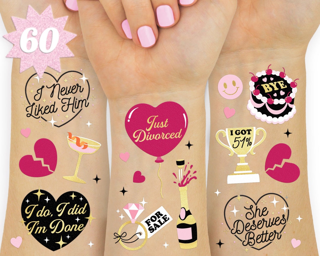 Xo, Fetti Divorce Party Temporary Tattoos - 60 Foil Styles | Just ...