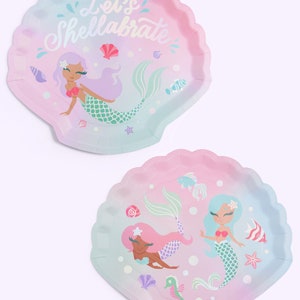 Xo, Fetti Mermaid Shell Birthday Plates - 24 Pk, 9" | Mermaid Bday ...