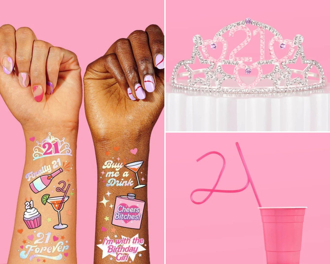 Xo, Fetti 21st Birthday Party Pack - Tiara, Tattoos + Straw | 21st Bday ...