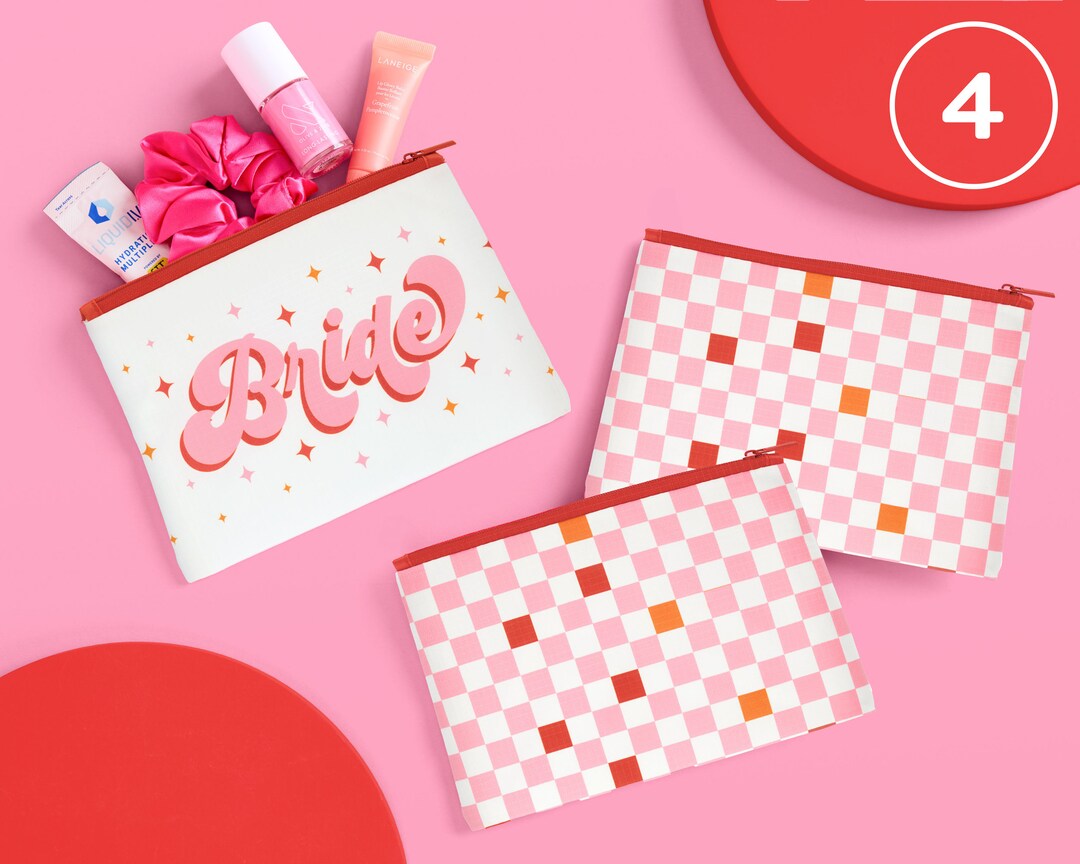 Xo, Fetti Bachelorette Party Bride Checker Kit Pouches - 4 Pcs | Bach ...