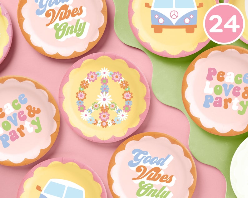 Xo Fetti Groovy Paper Plates 24 Pk 9 Happy Pastel - Etsy