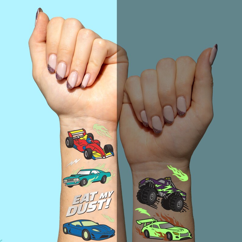 Xo Fetti Cars Glow in Dark Temporary Tattoos for Kids 42 - Etsy
