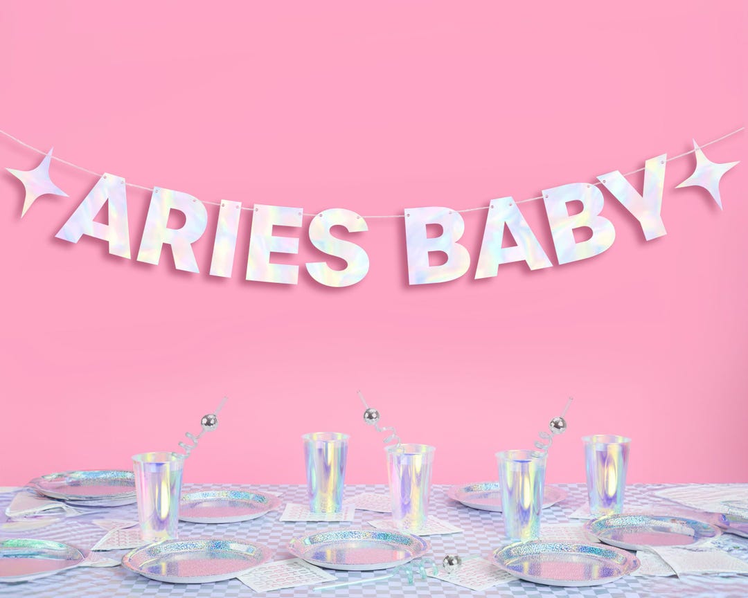 Xo, Fetti Aries Baby Birthday Party Iridescent Foil Banner - 5 Ft ...