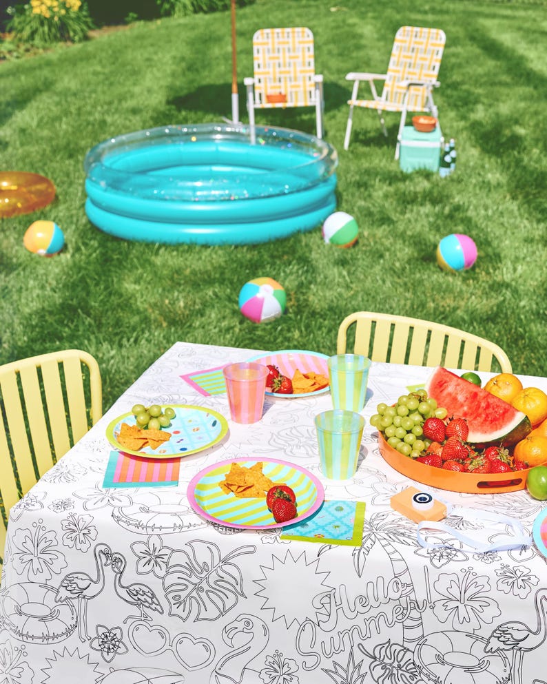 Xo, Fetti Pool Party Paper Coloring Tablecloth - 9' X 4.5' | Summer ...