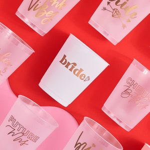 Bachelorette Party Bride Squad Cups Pink White Gold 16 - Etsy