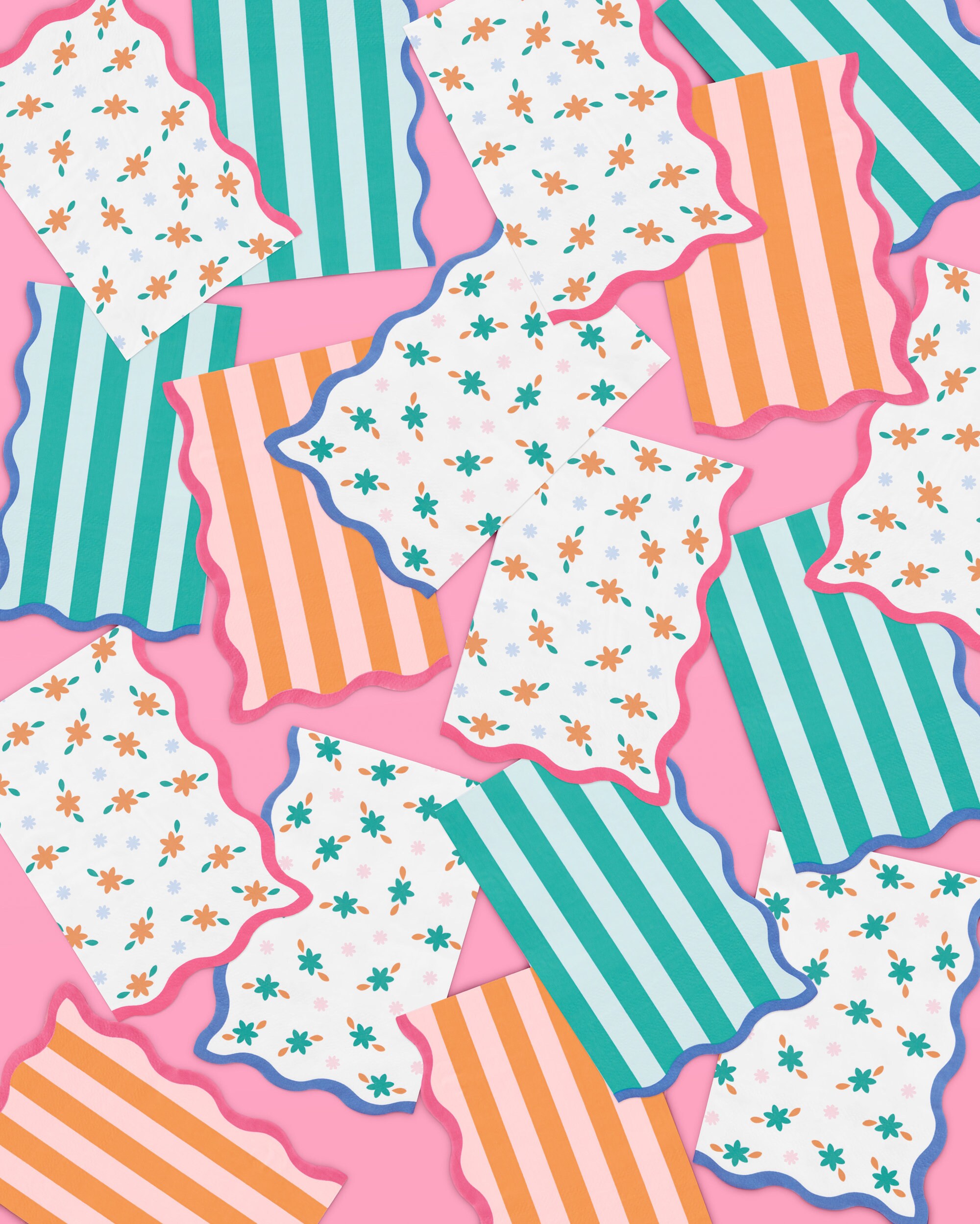 Xo, Fetti Italian Summer Wavy Floral Stripe Napkins - 3-ply, 24 Pcs ...