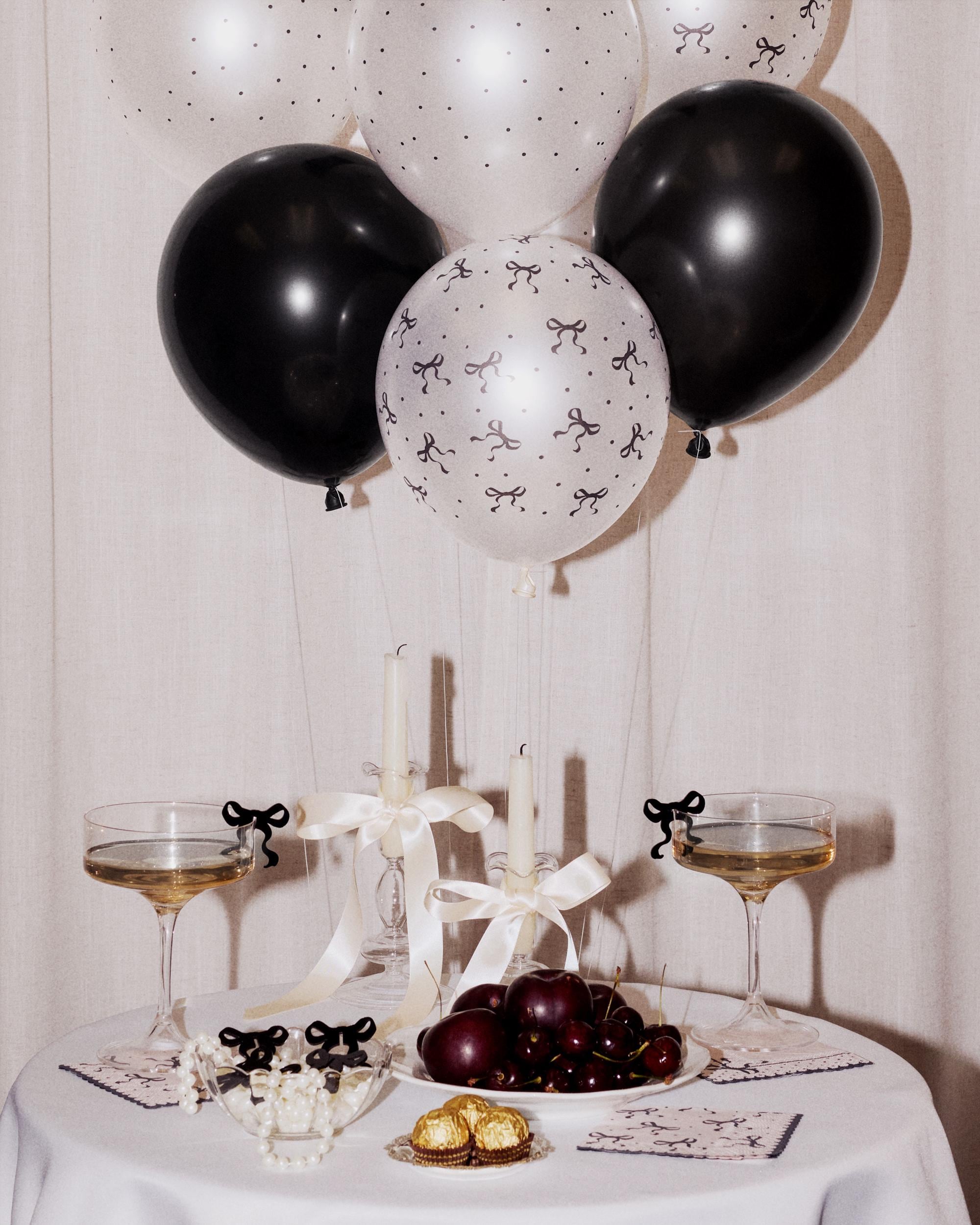 Xo, Fetti Black + White Bow Latex Balloons - 24 Pk, 12" | Bachelorette ...