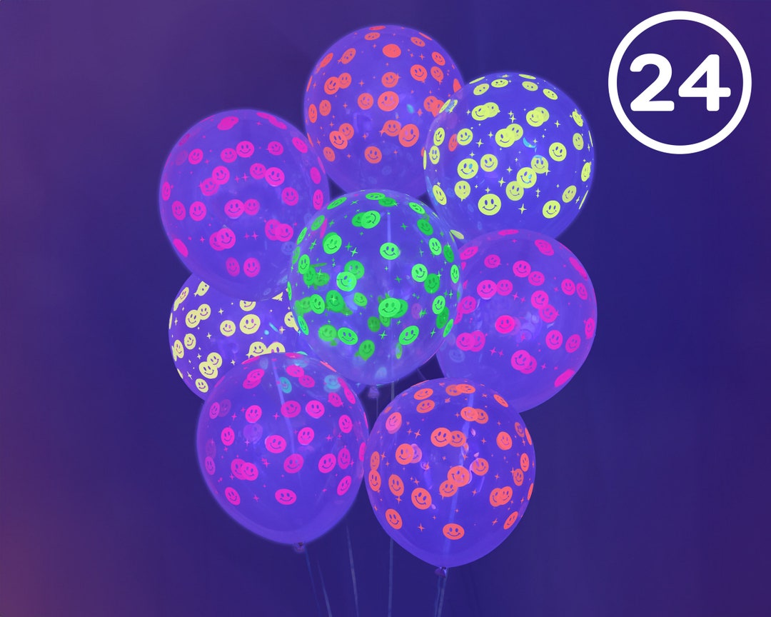Xo, Fetti Black Light Neon Smiley Print Latex Balloons - 24 Pk, 12 ...