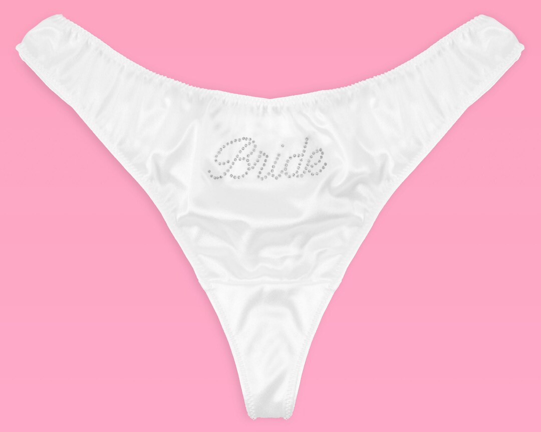Xo Fetti Bachelorette Party Ivory Satin Rhinestone Bride Thong S M L