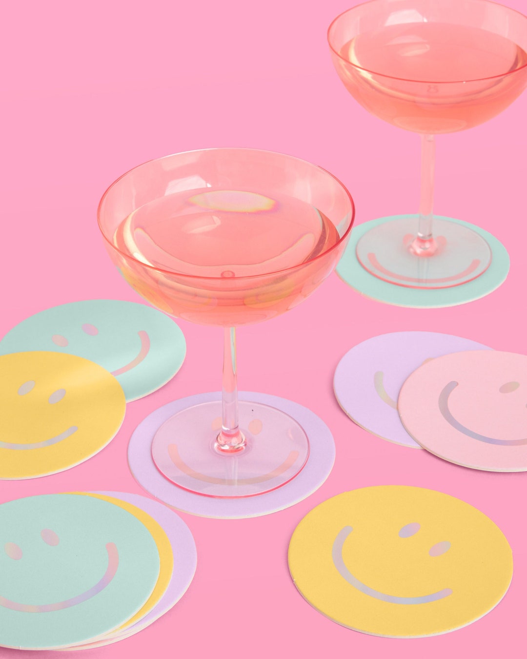 Xo, Fetti Smile Pastel Party Drink Coasters - 16 Pcs - Iridescent Foil ...