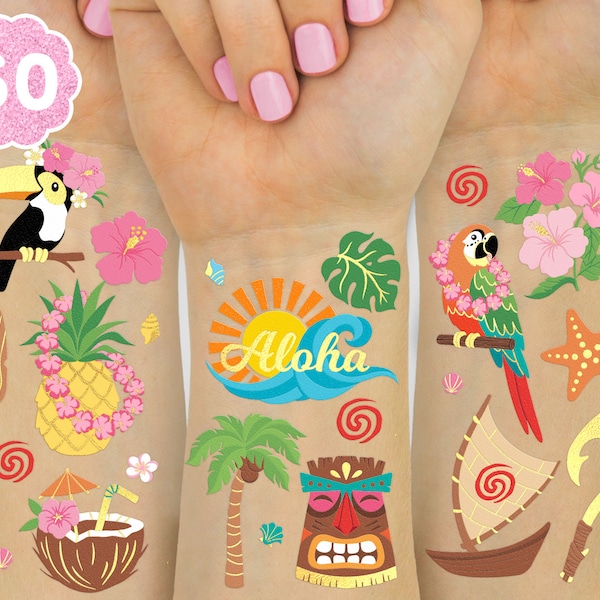 Summer Pool Party Temporary Tattoos for Kids Glitter Styles Birthday ...