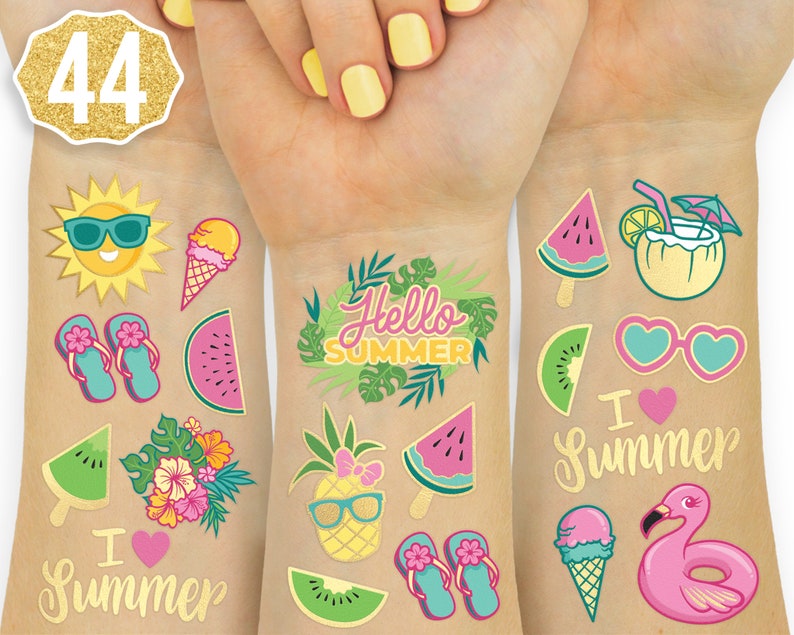 Summer Pool Party Temporary Tattoos for Kids - Glitter Styles ...