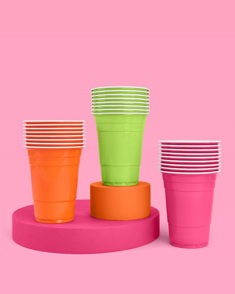 Xo, Fetti Pink, Orange + Green Plastic Cups - 50 Disposable 16oz Cups ...
